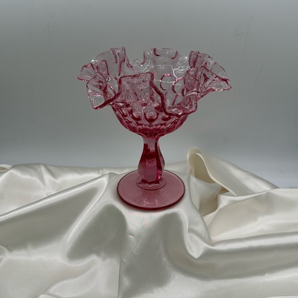 Fenton | Art | Vintage Fenton Glass Cranberry Ruffled Edge Thumbprint ...